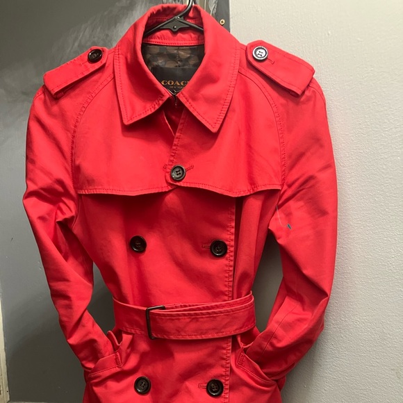 Coach | Jackets & Coats | Coach Red Mid Length Trenchcoat L | Poshmark